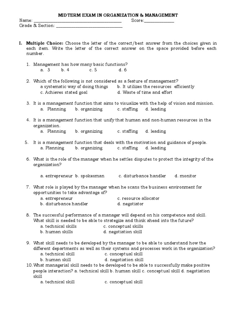 Organization & Management Midterm Exam | PDF | Sole Proprietorship ...