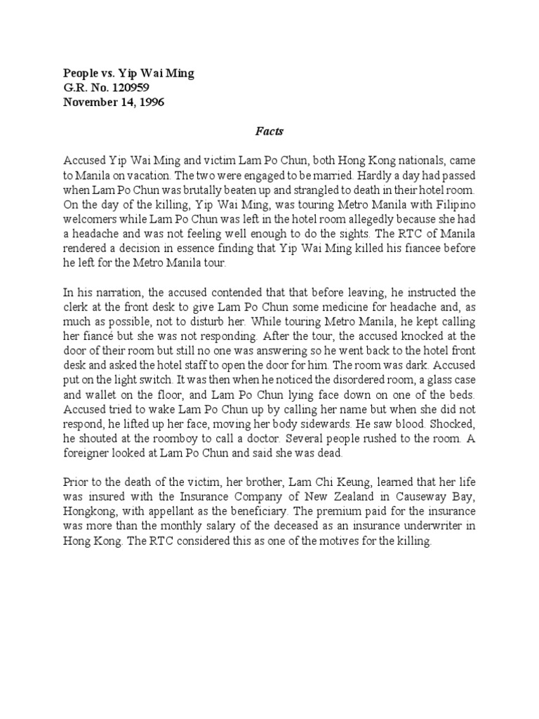 Yip Wai Ming: Murder Case Overview | PDF | Insurance | Justice