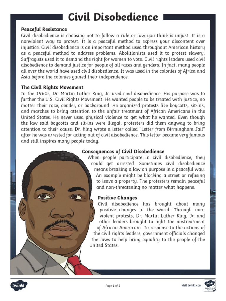 Fifth Grade Civil Disobedience Reading Comprehension Activity | PDF ...