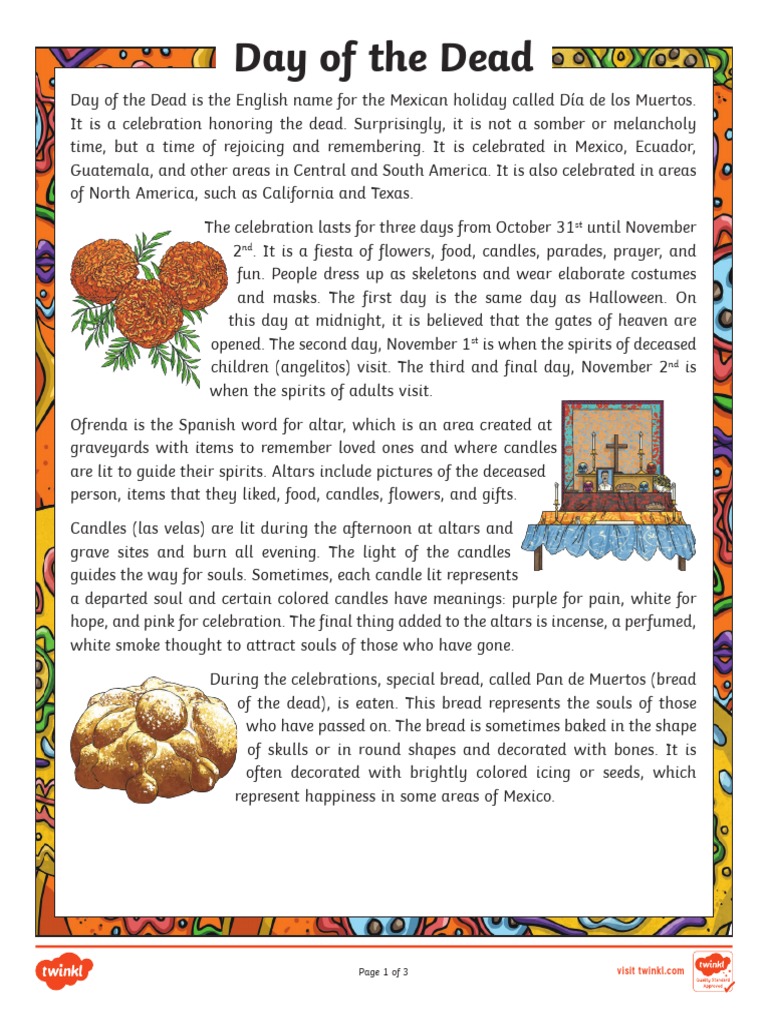 Fifth Grade Day of The Dead Reading Comprehension Activity | PDF ...