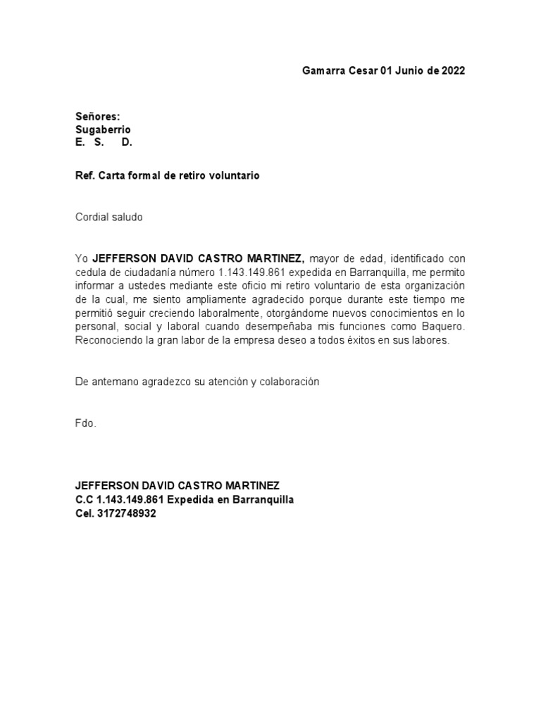 Carta de Retiro | PDF