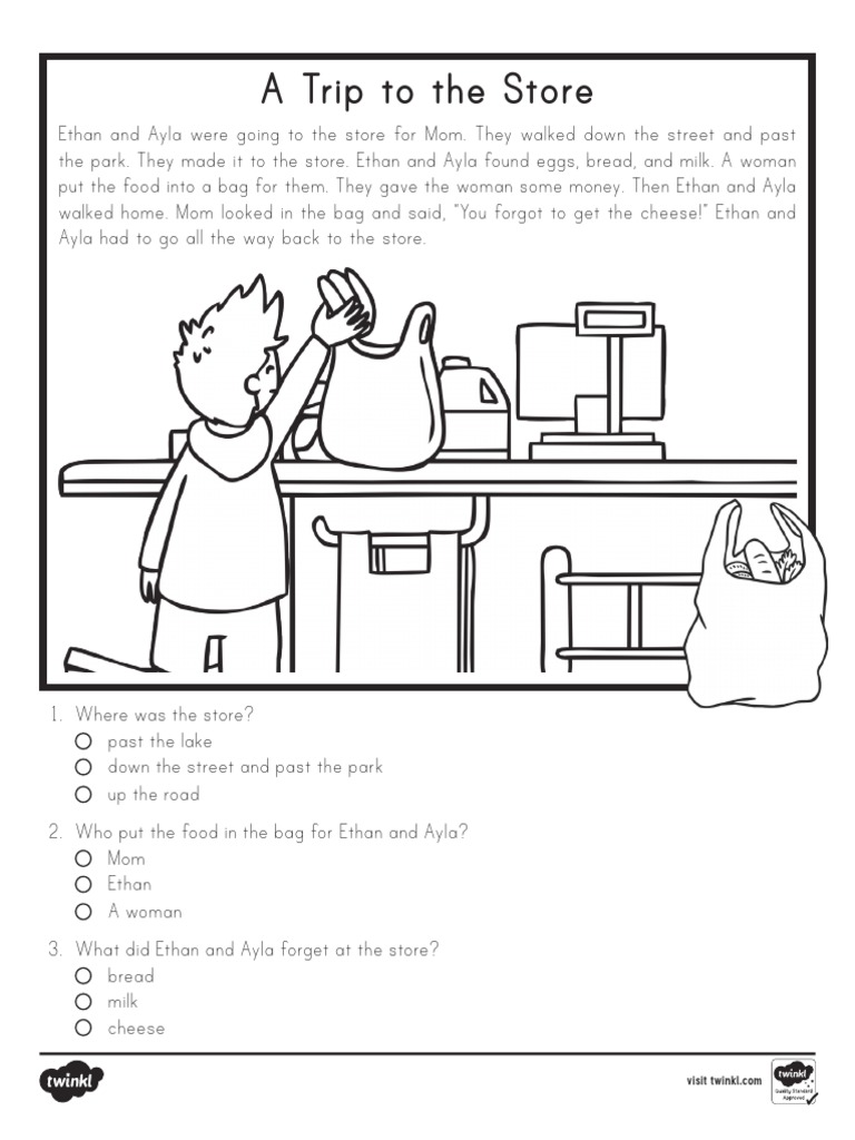 First Grade A Trip To The Store Reading Passage Comprehension Activity ...