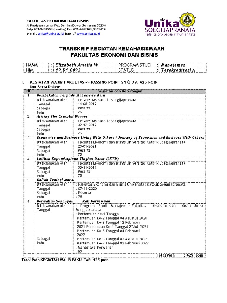 Transkrip 1000 Poin (Elizabeth Amelia W) (19.d1.0093) - 1 | PDF