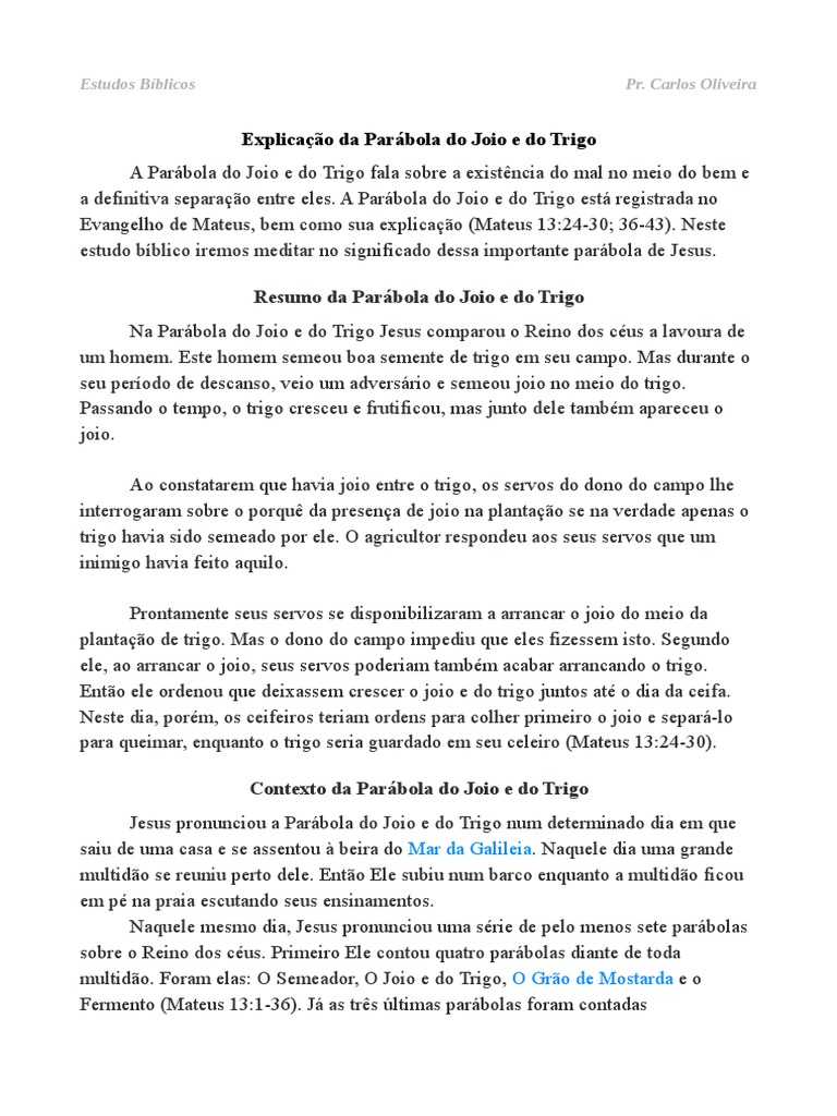 O Joio e o Trigo | PDF | Jesus | Trigo