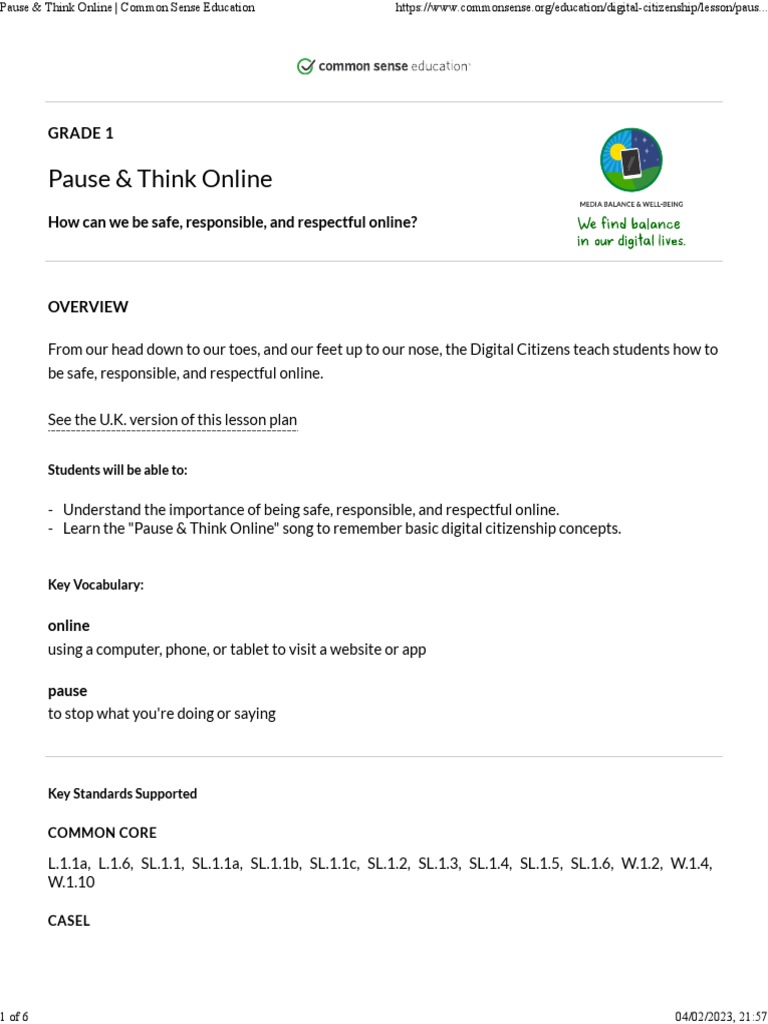 Pause & Think Online Common Sense Education | PDF | Internet ...