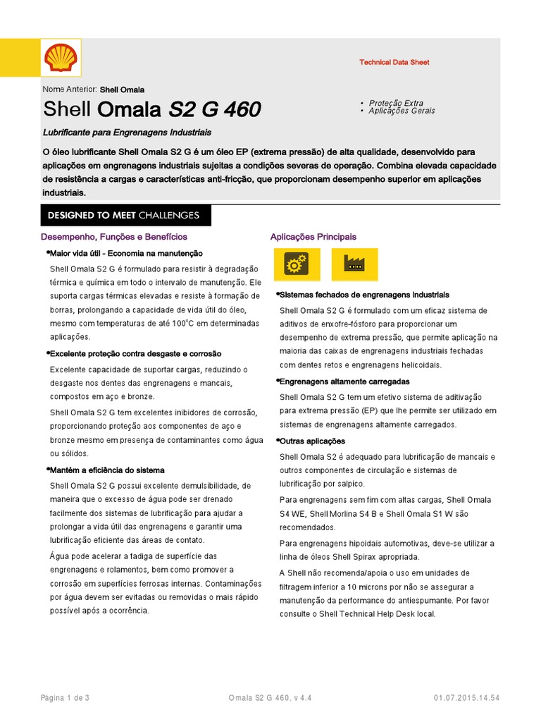 Ficha Técnica Shell Omala S2 G 460 | PDF | Óleo de motor | Ciências Físicas