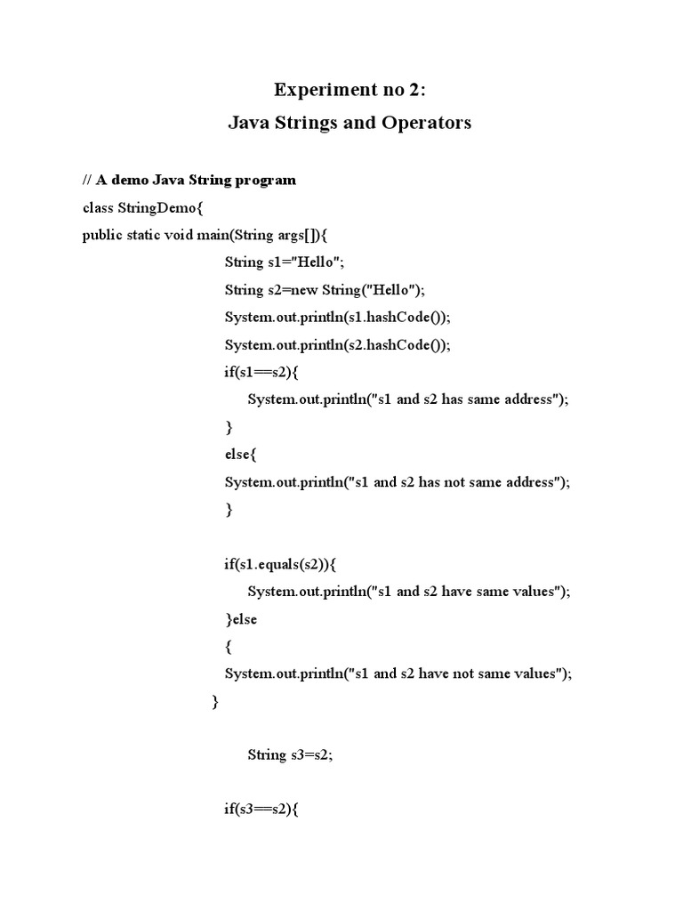 Java Experiment No 2 String Handling And Operators In Java Pdf String Computer Science 