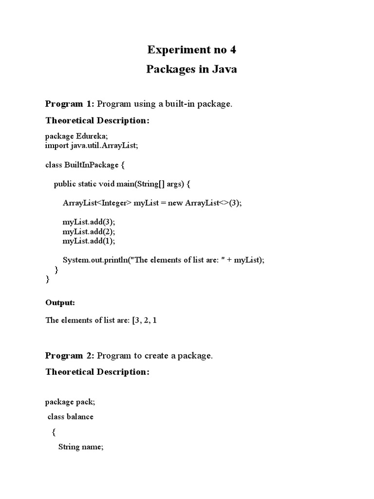 JAVA Experiment No 4 - Packages in Java | PDF | Java (Programming Language) | Object (Computer ...