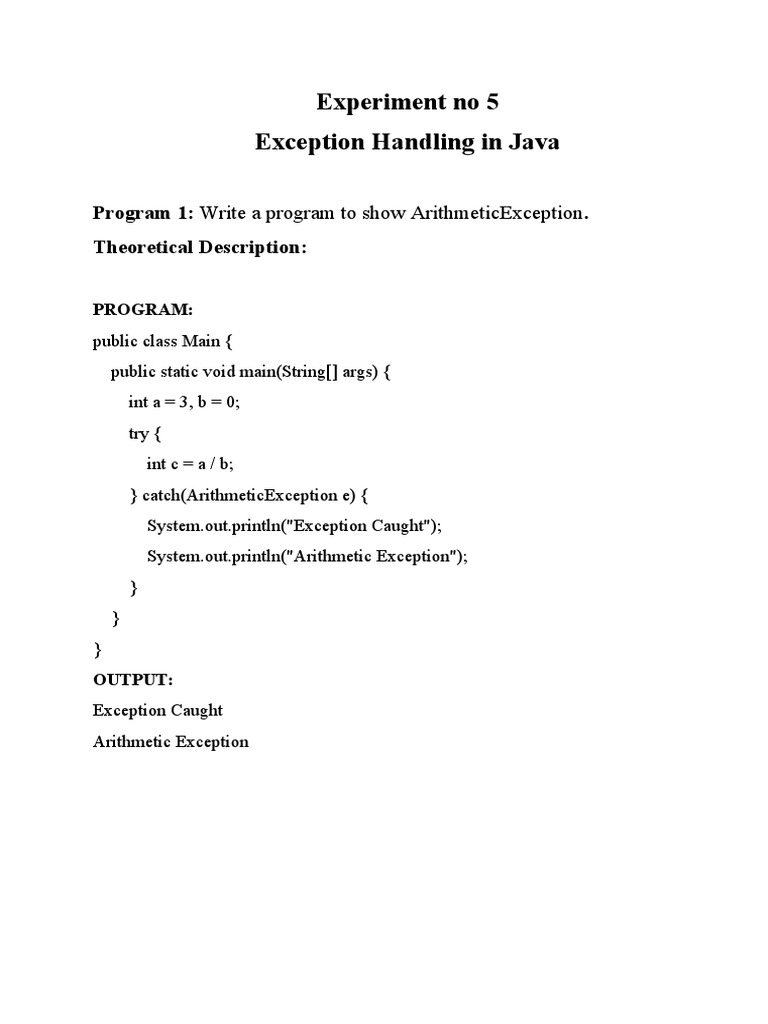 JAVA Experiment No 5 - Exception Handling in Java | PDF | String (Computer Science) | Computing