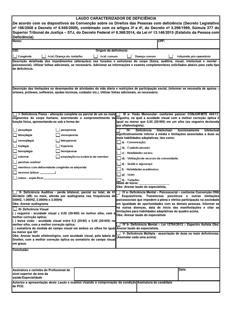 Anexo VI Laudo Caracterizador PCD-20191029-153202 | PDF | Deficiência visual | Causas de morte