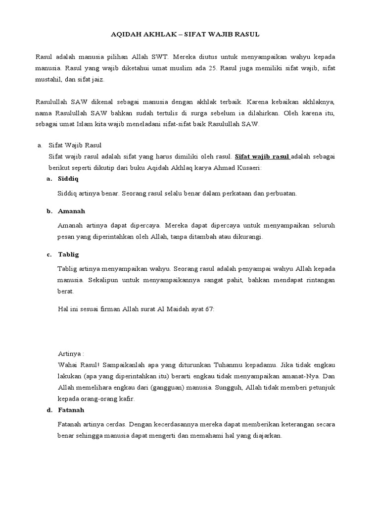 Aqidah Akhlak Materi Sanlat | PDF