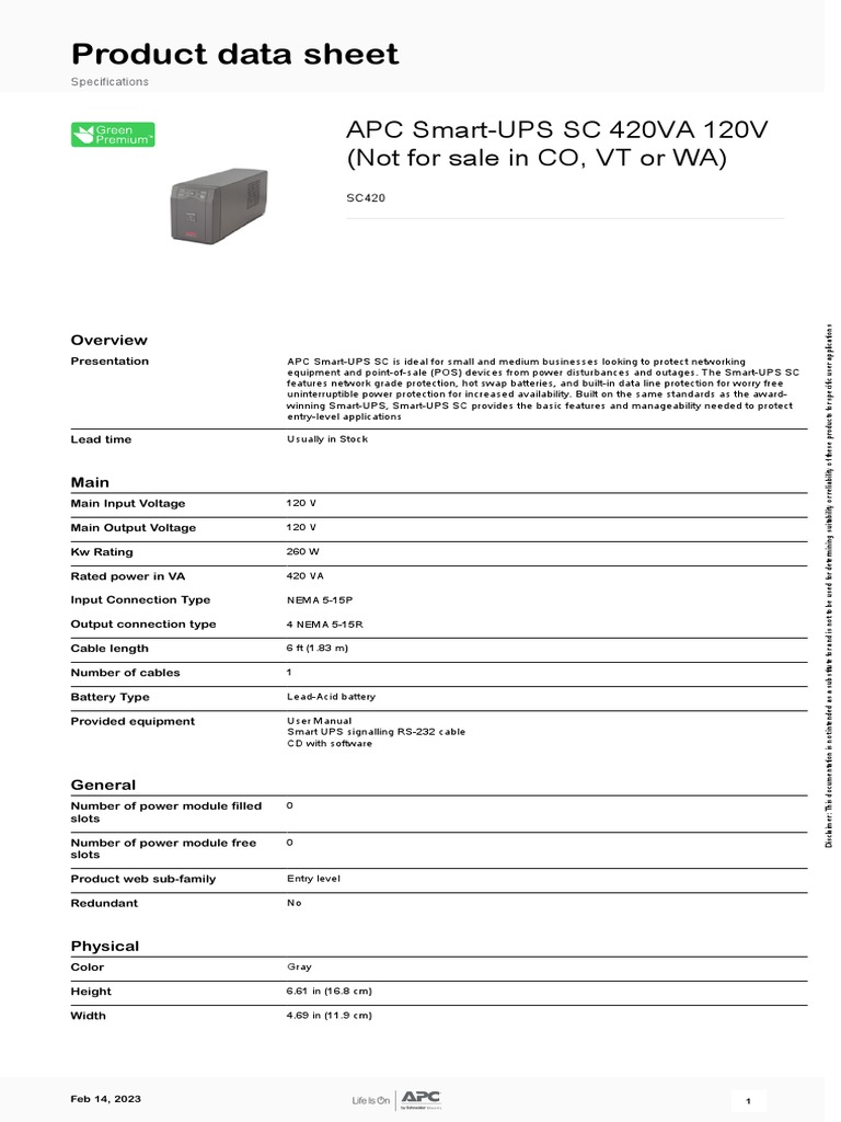 Smart-UPS SC420 | PDF | Electrical Engineering | Electronics