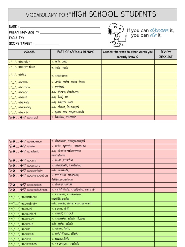 Vocab For Senior High School Student | PDF