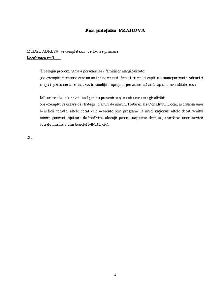 Macheta Fisa Judetului Raport Marginalizare An 2021 | PDF