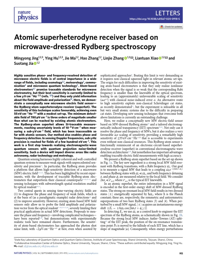 Atomic Superheterodyne Receiver Based On Microwave-Dressed Rydberg ... Atomic Superheterodyne Receiver Based On Microwave-Dressed Rydberg ...