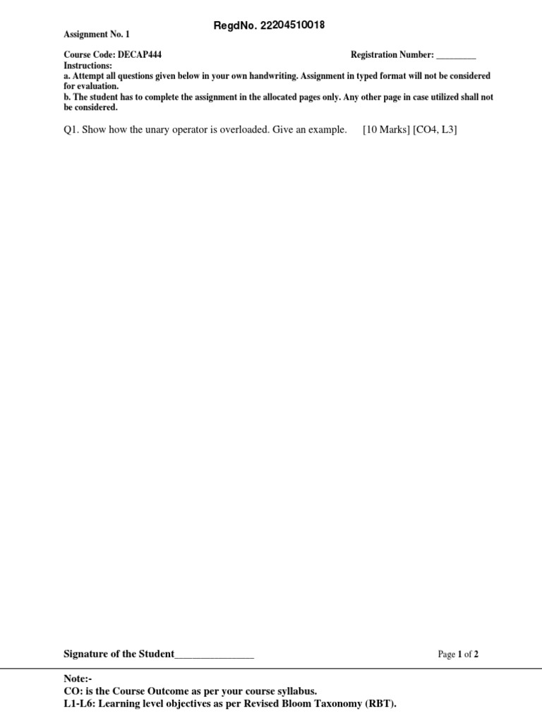 DECAP444 Assignment: Operator Overloading & Functions | PDF