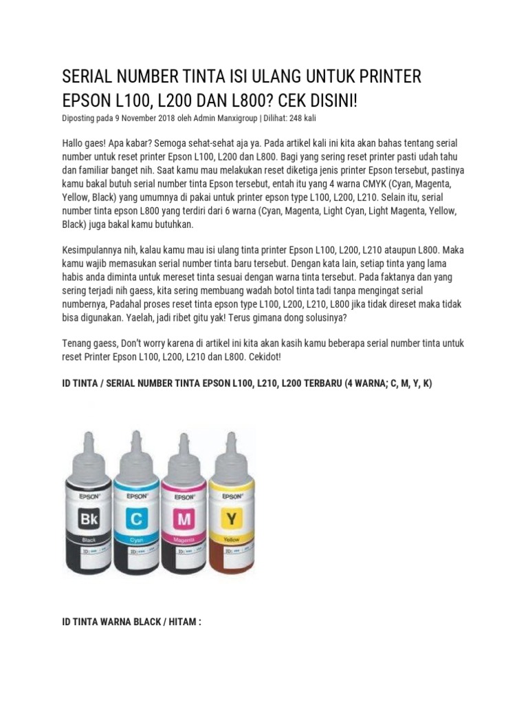 Serial Number Epson L100 | PDF