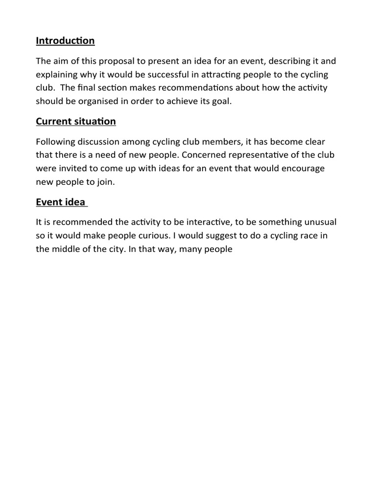 Cycling Club Event - PROPOSAL | PDF