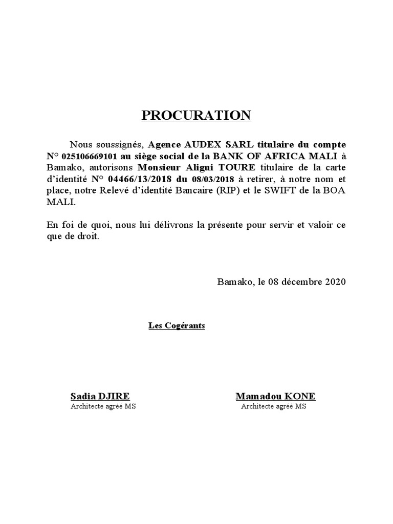 Modèles de procuration au Mali | PDF | Gouvernement | Business