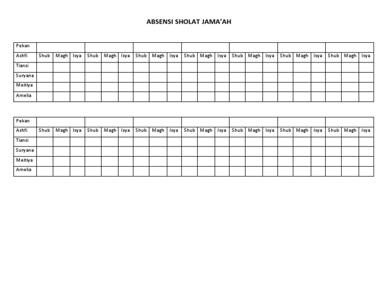 Absen Sholat | PDF | Religion & Spirituality