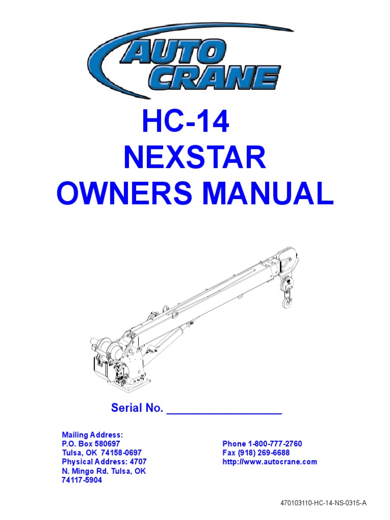 HC-14 Nexstar Owners Manual: Serial No. | PDF | Crane (Machine) | Switch