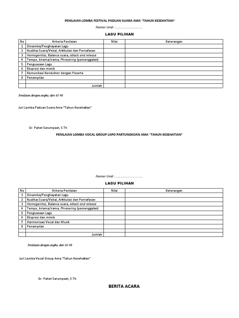 Draft Penilaian Lomba Paduan Suara 2 Jadi | PDF Draft Penilaian Lomba Paduan Suara 2 Jadi | PDF