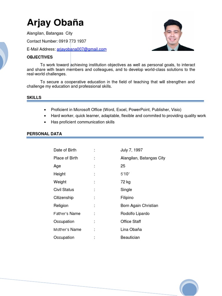 Arjay Obana CV | PDF | Cognition | Learning