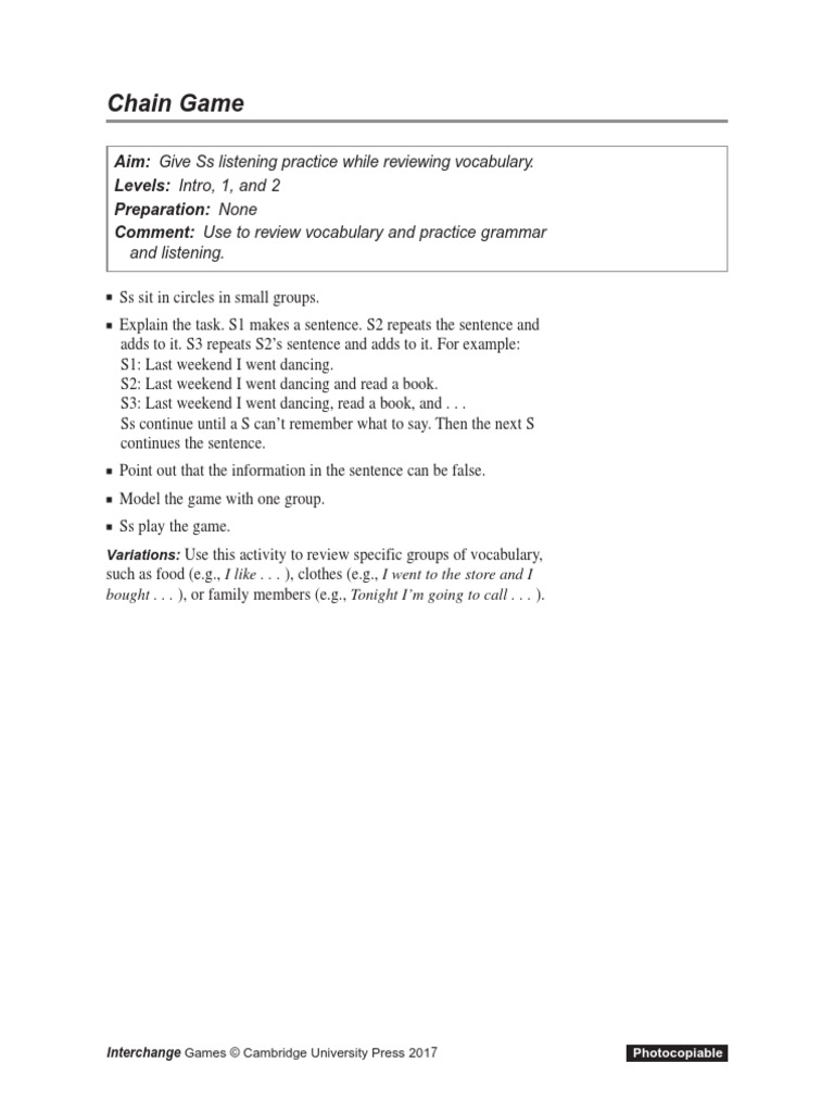 Chain Game for Vocabulary Practice | PDF | Language Arts & Discipline