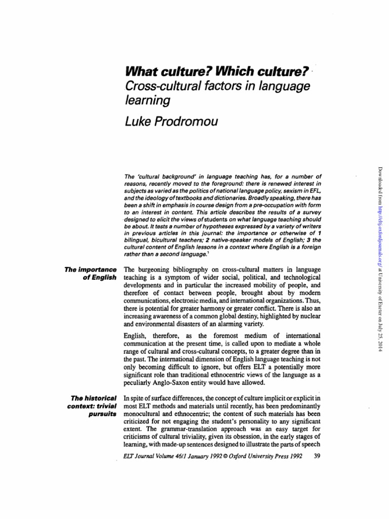Cross-Cultural Factors in Language Learning | PDF | English As A Second ...