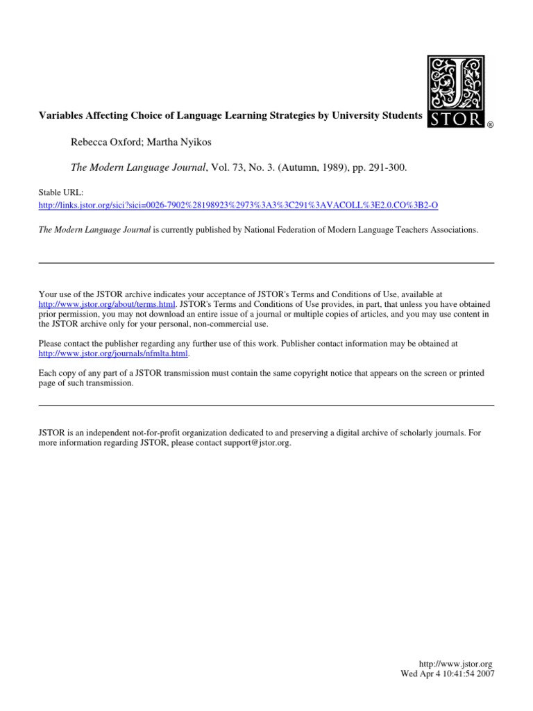 Variables Affecting Choice of LL Strategies by University Students ... Variables Affecting Choice of LL Strategies by University Students ...