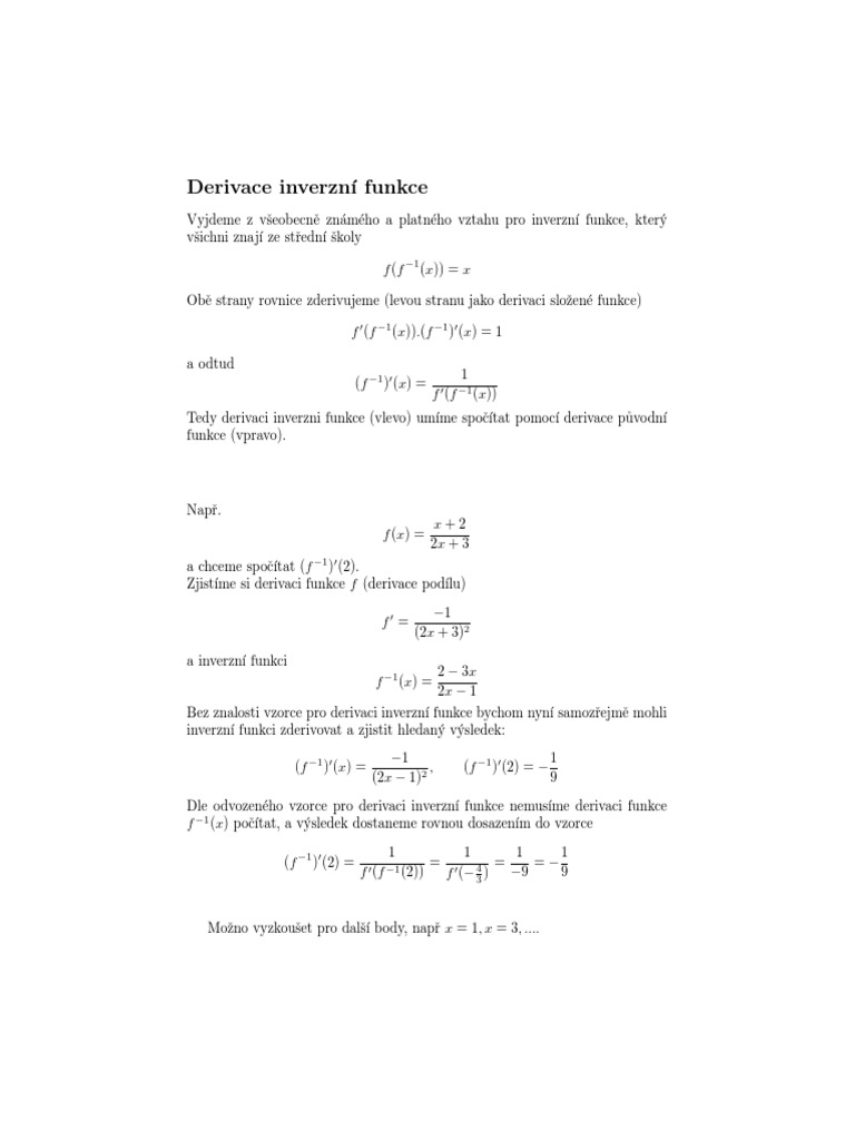 Derivace Inverzní Funkce | PDF