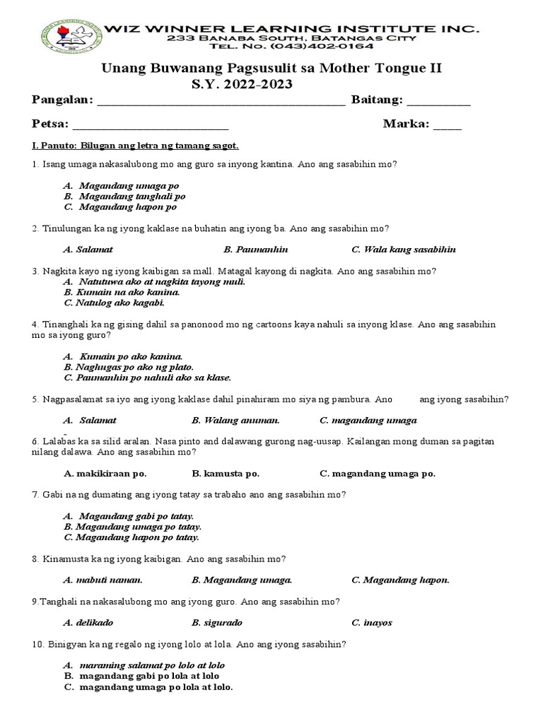 MTB-2-Monthly Exam | PDF