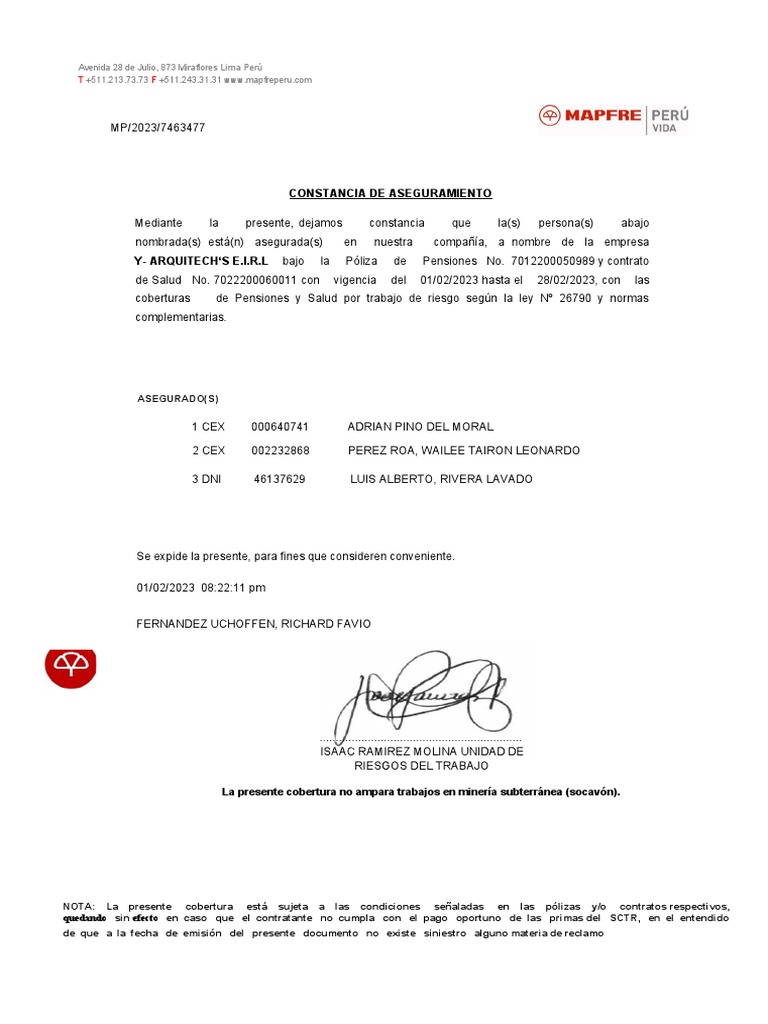 Modelo de Seguro SCTR | PDF