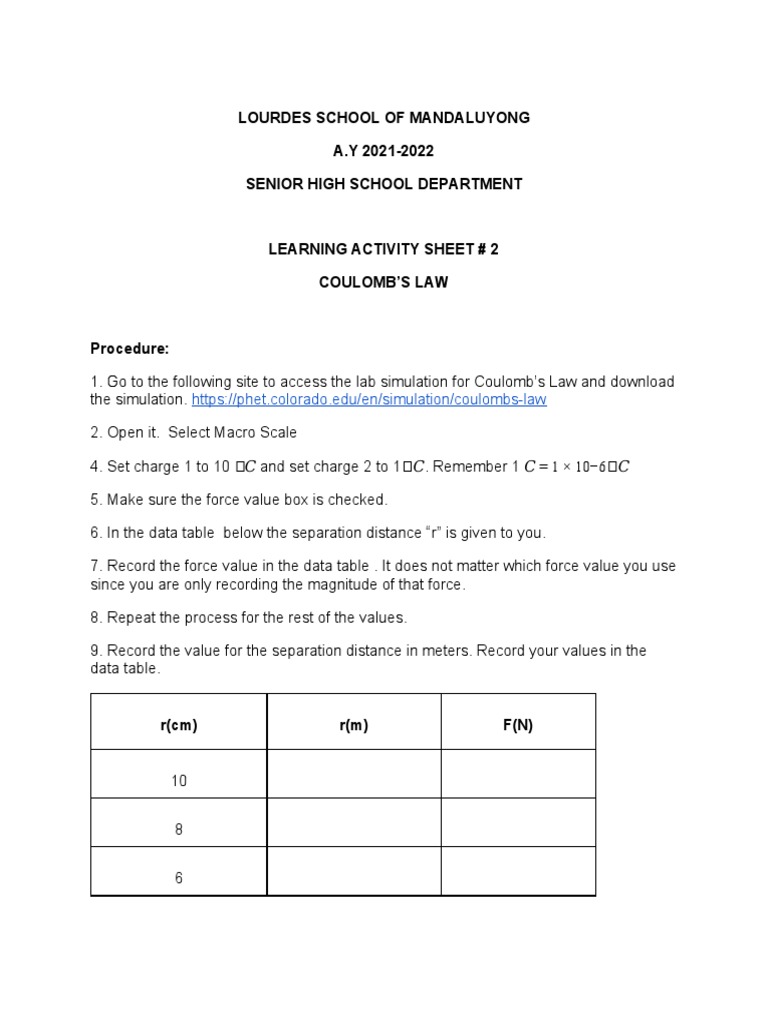 Las 2 Coulombs Law Simulation Pdf