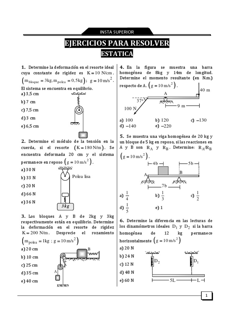 Tarea Insta .Estàtica | PDF | Fricción | Cantidad