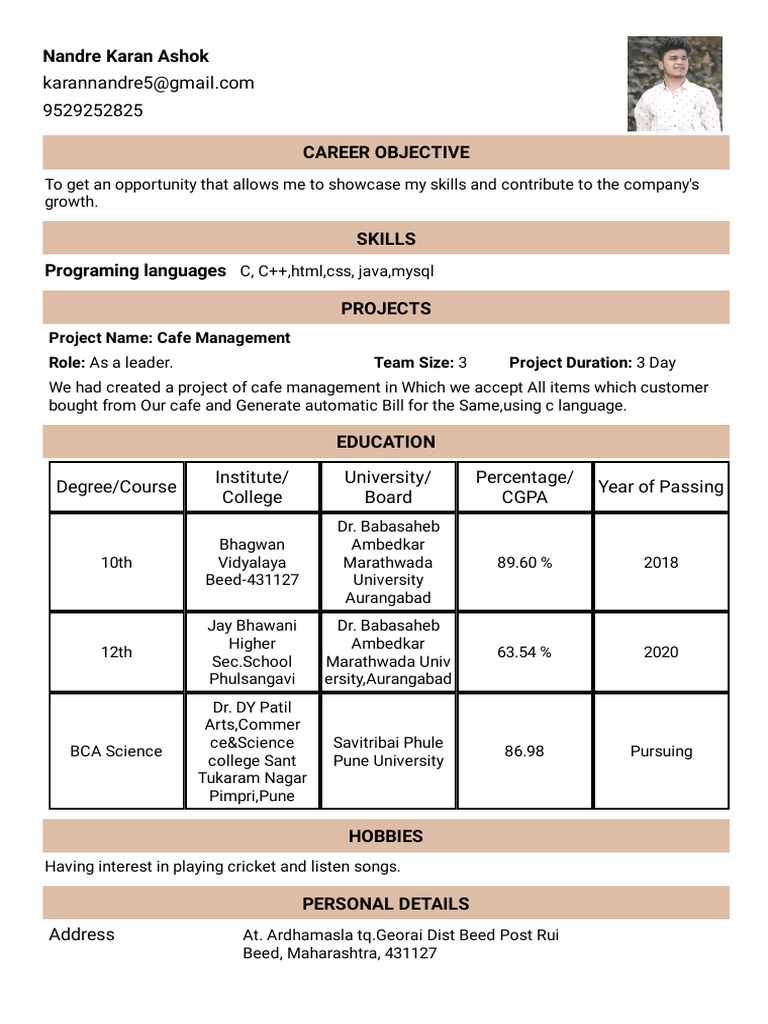 Resume Karan Nandre Format7 | PDF