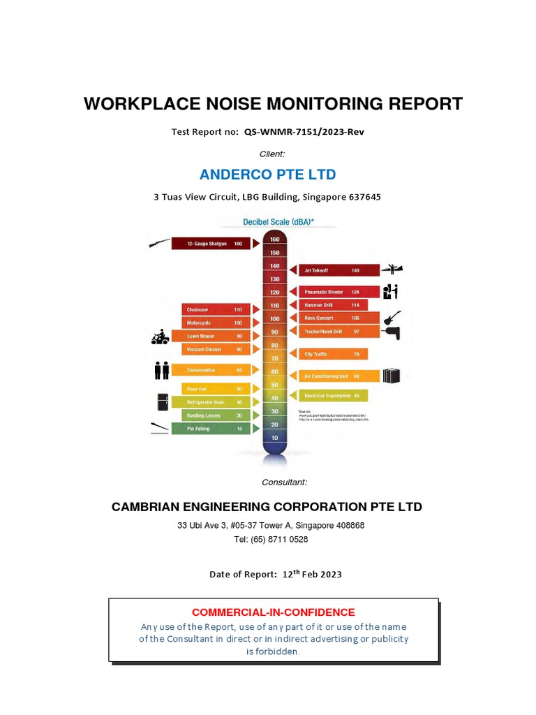 Workplace Noise Monitoring Report - Cambrian Engineering | PDF | Noise | Pollution