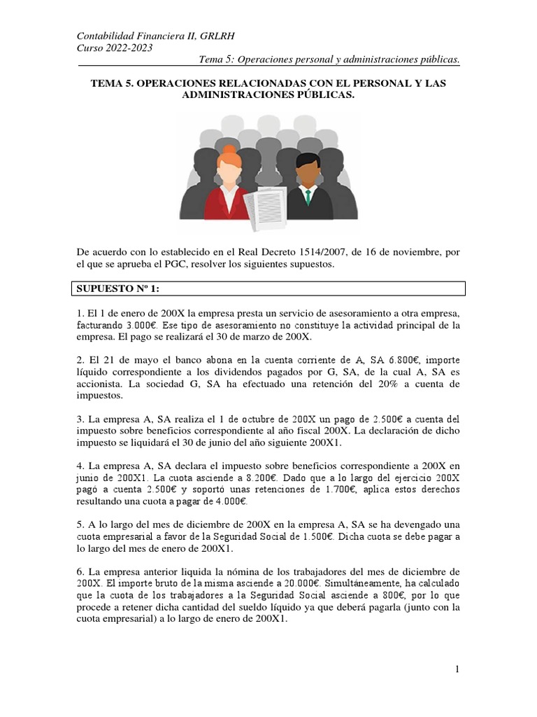 Enunciados ejercicios Tema 5 GRLRH 2022-2023 | PDF | Dividendo | Salario