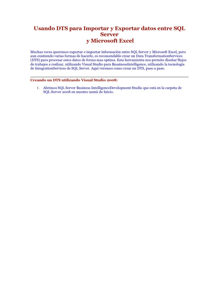 Usando Dts Para Importar Y Exportar Datos Entre Sql Server Pdf