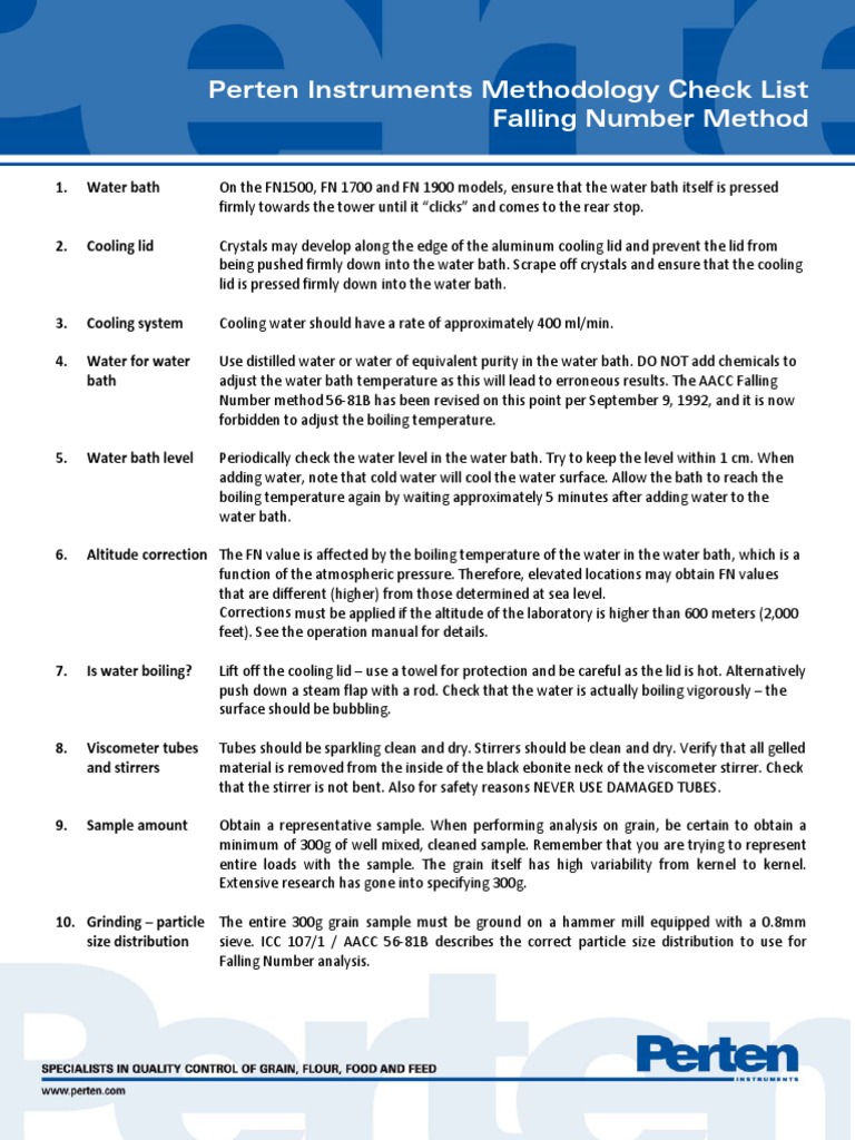 Perten Falling Number Method Guide | PDF | Water | Flour