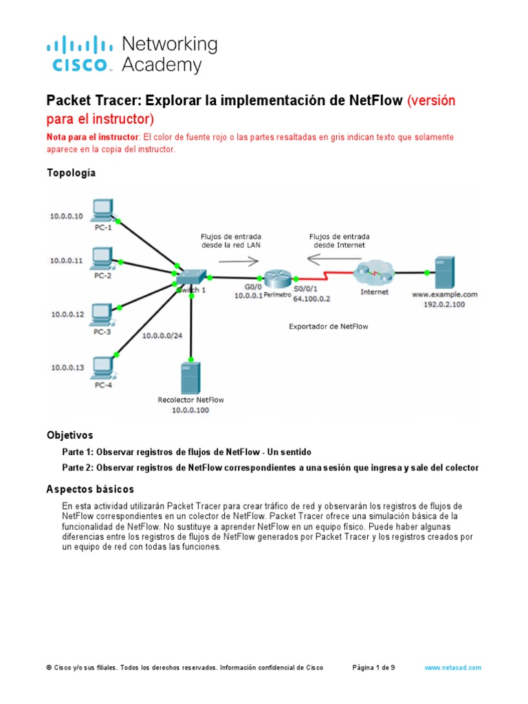 11.2.3.10 Packet Tracer - Explore A NetFlow Implementation - ILM | PDF | Protocolos de internet ...
