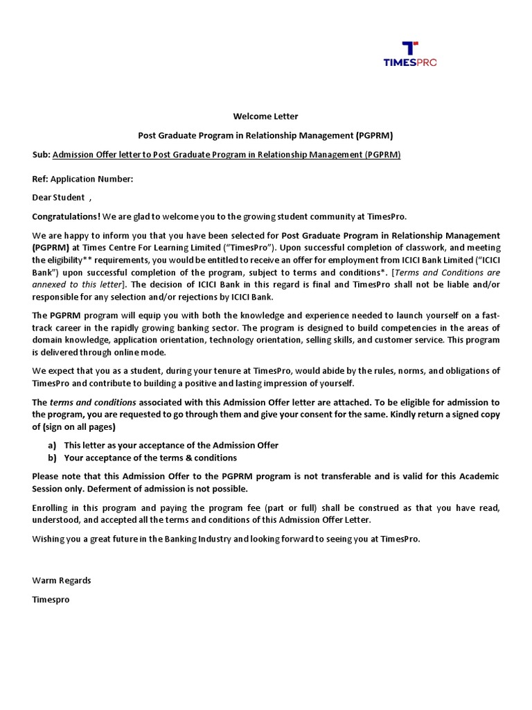 PGPRM - Welcome Letter | Download Free PDF | Master Of Business ...