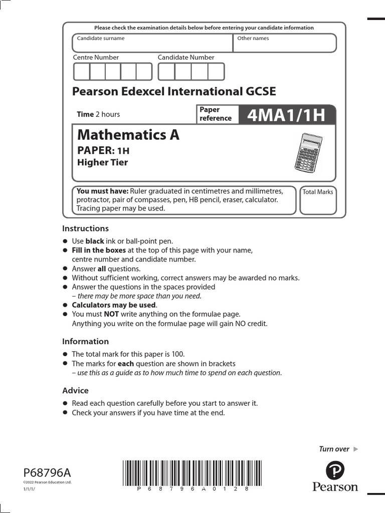 Edexcel IGCSE Mathematics A June 2022 Question Paper-1H - 4ma1-1h-Que-20220521 | PDF | Circle | Area