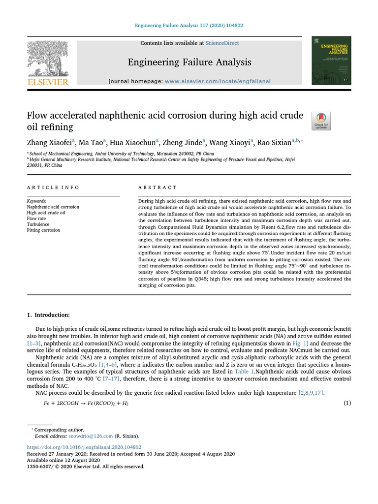 Flow Accelerated Naphtenic Acid Corr in Hi Acid Crude Refining | Download Free PDF | Corrosion ...