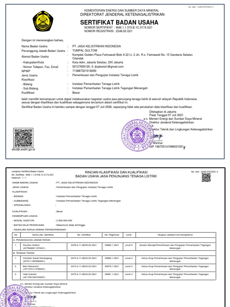 SBU TM PT Jasa Kelistrikan Indonesia | PDF