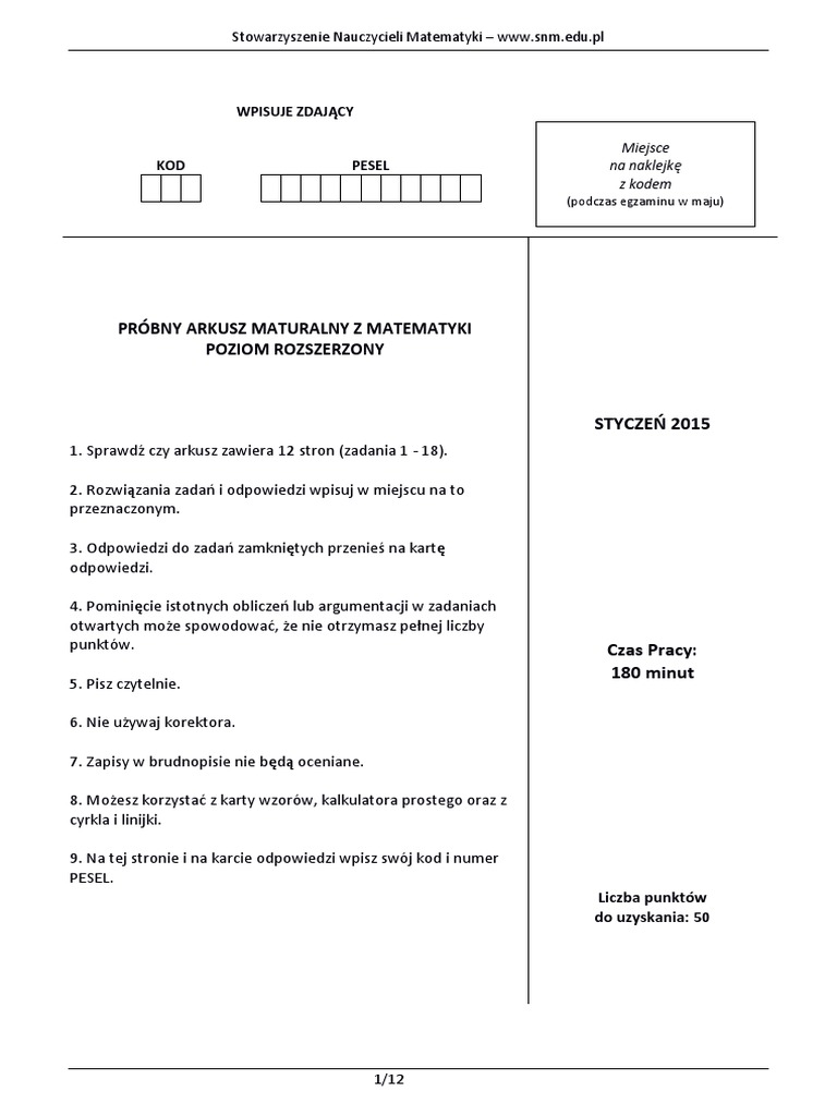 Proba Matura SNM PR Arkusz Free | PDF
