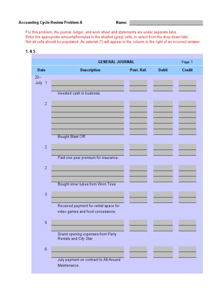 Template For Accounting Cycle Review Problem | PDF | Debits And Credits ...