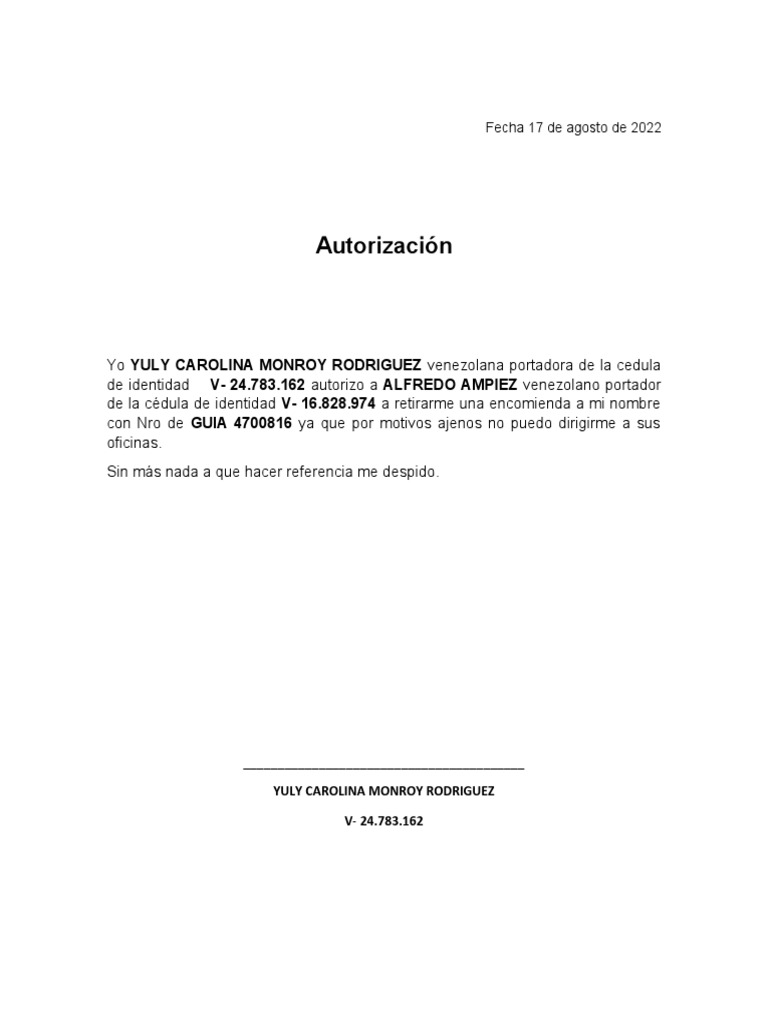Autorizacion Tealca | PDF