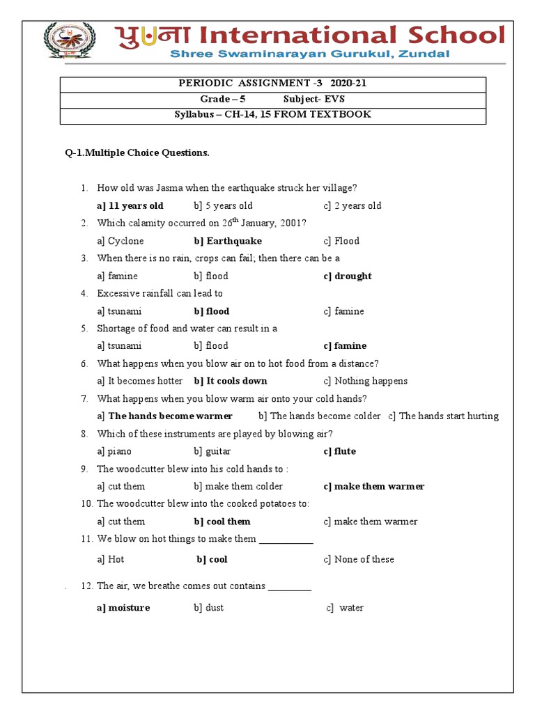 Grade 5 EVS Assignment | PDF | Rain | Earthquakes
