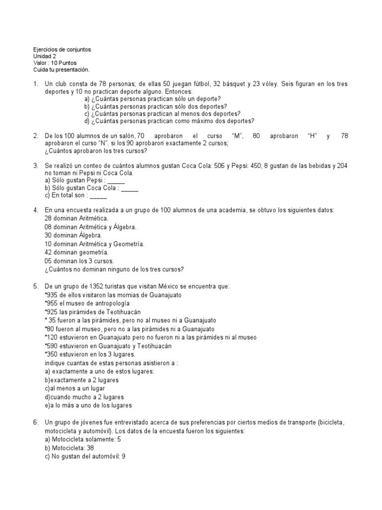 Ejercicios sobre conjuntos y diagramas de Venn: Resolución de problemas ...